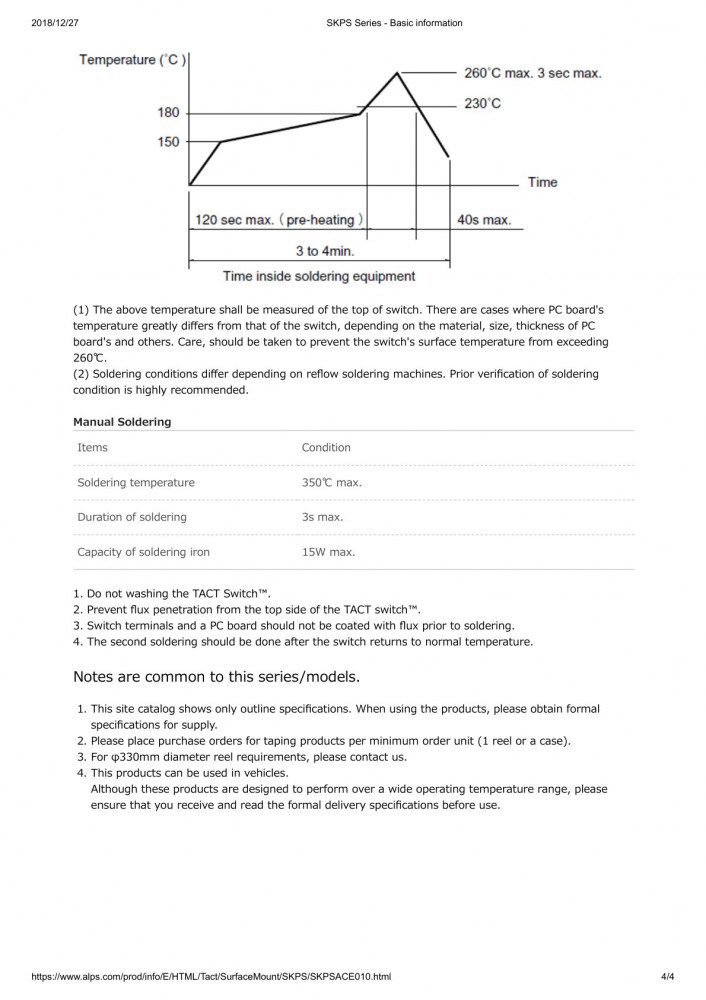 SKPSACE010 soldering and packing information