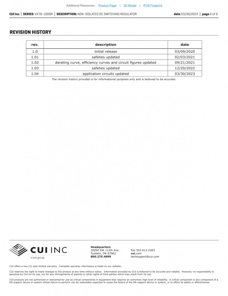 CUI VX78-1000R datasheet page 6