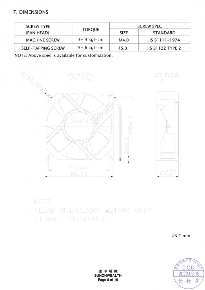 SUNON CF2082HVL-1000C-999 specification page 8