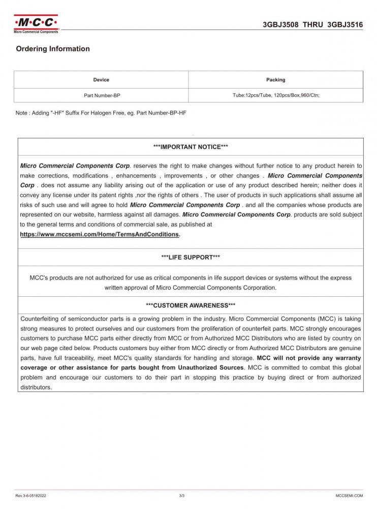 MCC 3GBJ3508-BP datasheet page 3