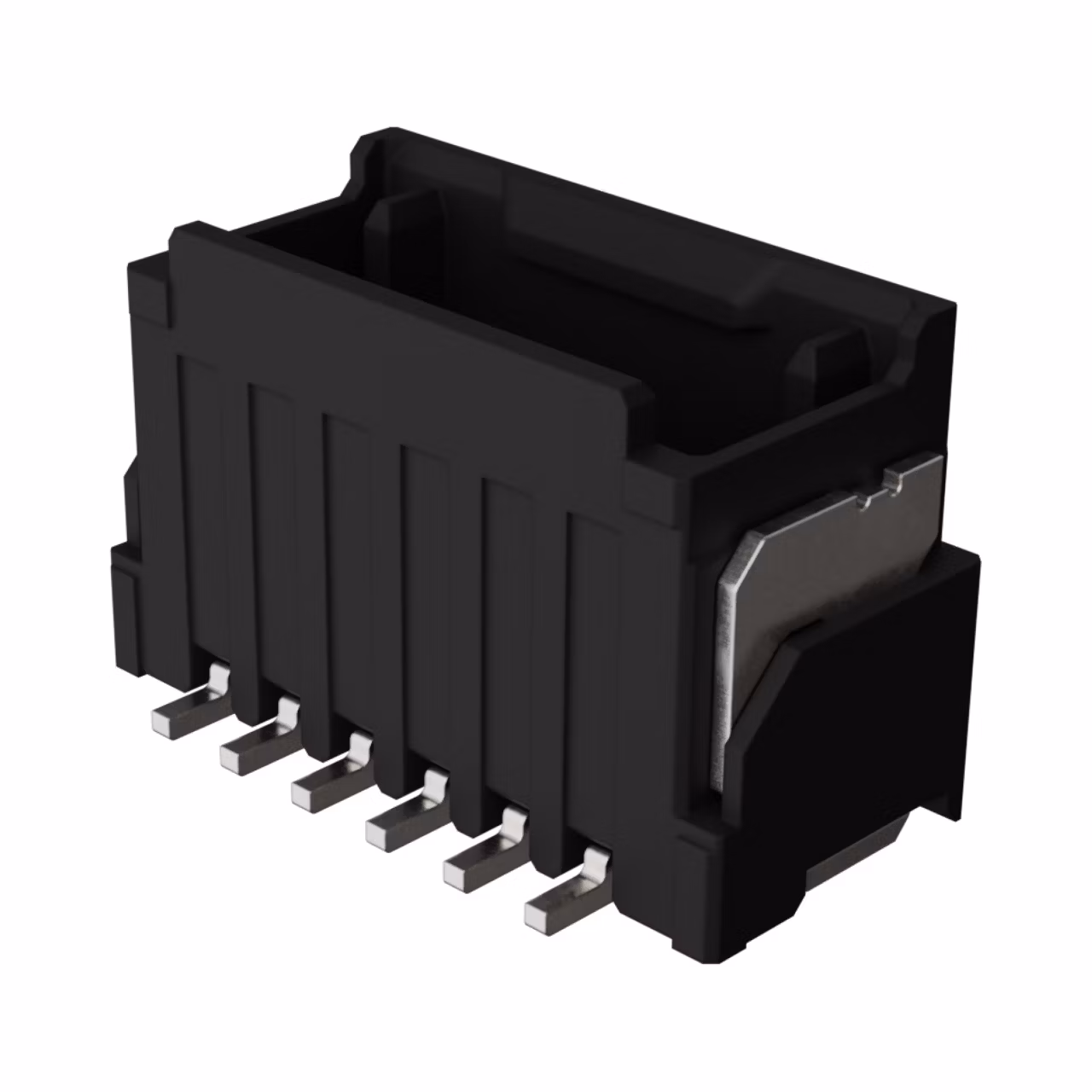 Micro-One Wire-to-Board Header, Vertical, 2.00mm Pitch, Single Row, Glow-Wire Capable, Surface Mount, 6 Circuits, Gold Plating, Black, with Potting Capability for sale