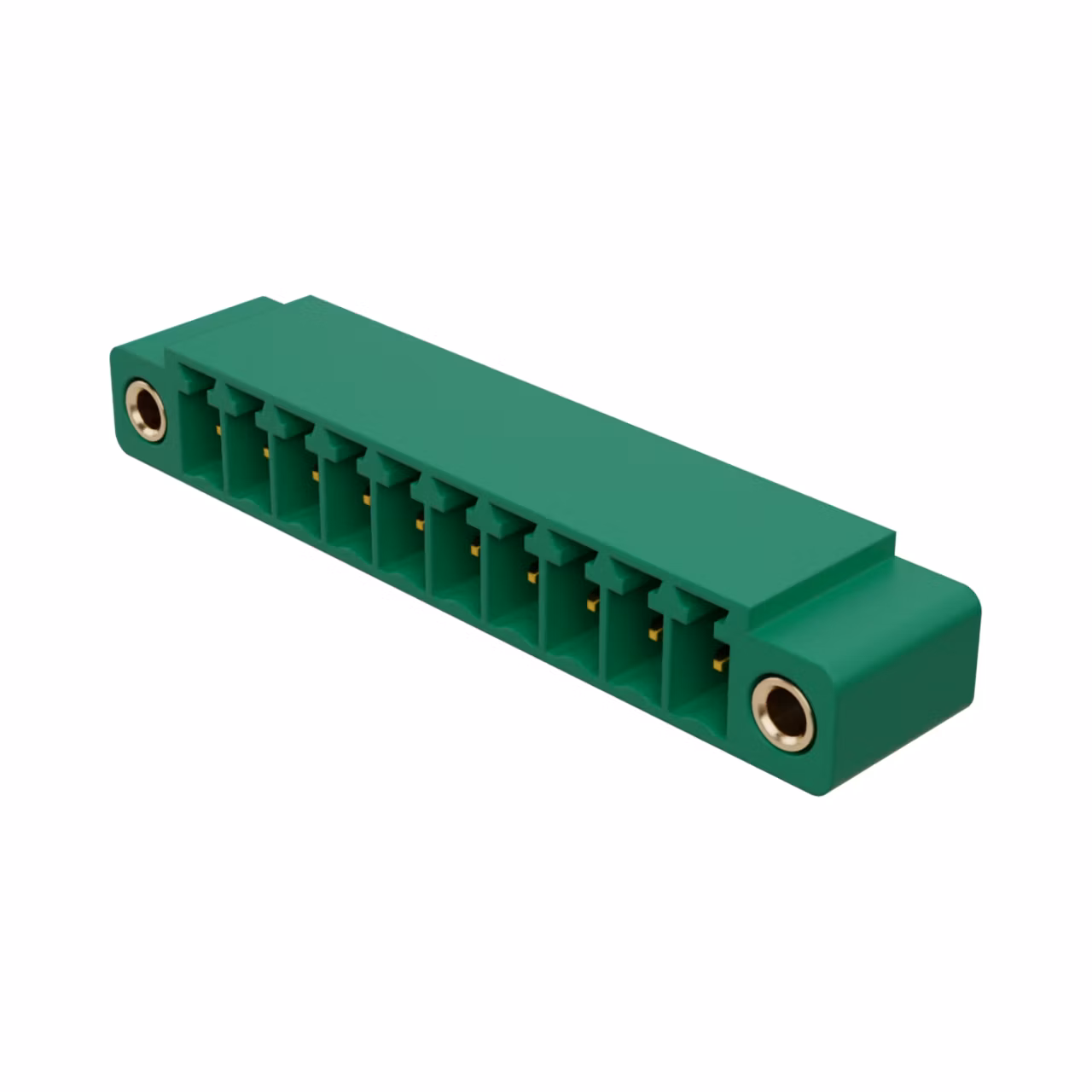 3.50mm Pitch Eurostyle Right-Angle PCB Header, with Threaded Retention Inserts, Green Housing, Gold (Au) Plated, 10 Circuits for sale