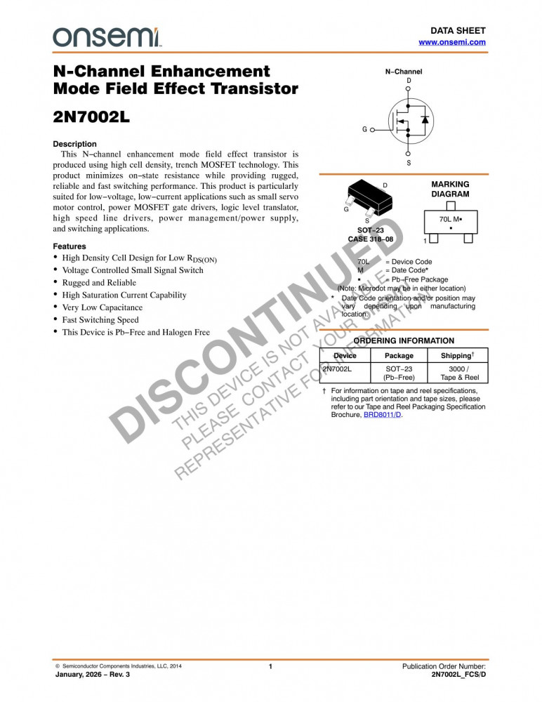 2N7002L datasheet page 1