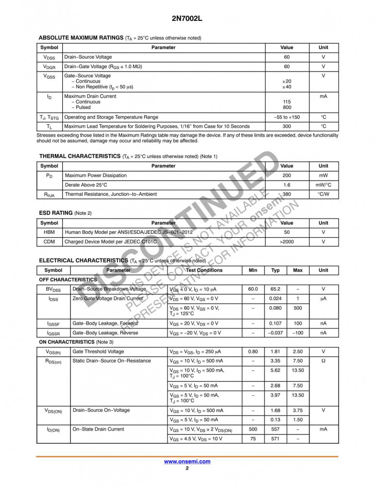 2N7002L datasheet page 2