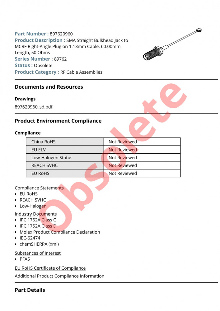 MOLEX 897620960 drawing, page 1