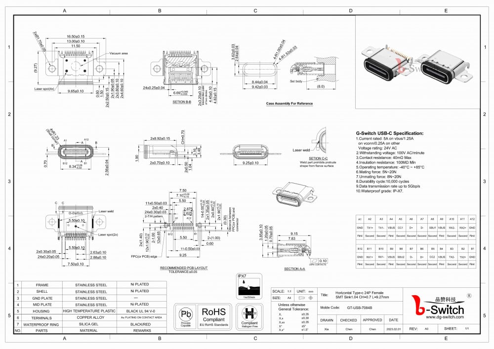 GT-USB-7084B technical drawing page