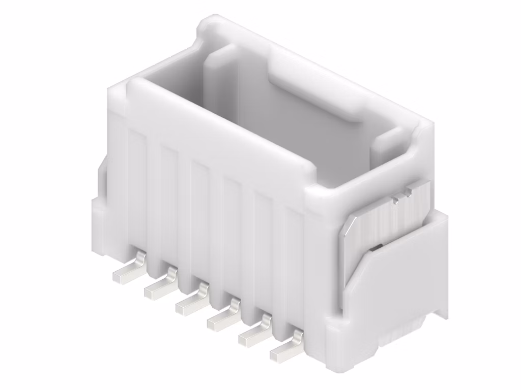 Micro-One Wire-to-Board Header, Right-Angle, 2.00mm Pitch, Single Row, Glow-Wire Capable, Surface Mount, 7 Circuits, Tin-Bismuth Plating, Black