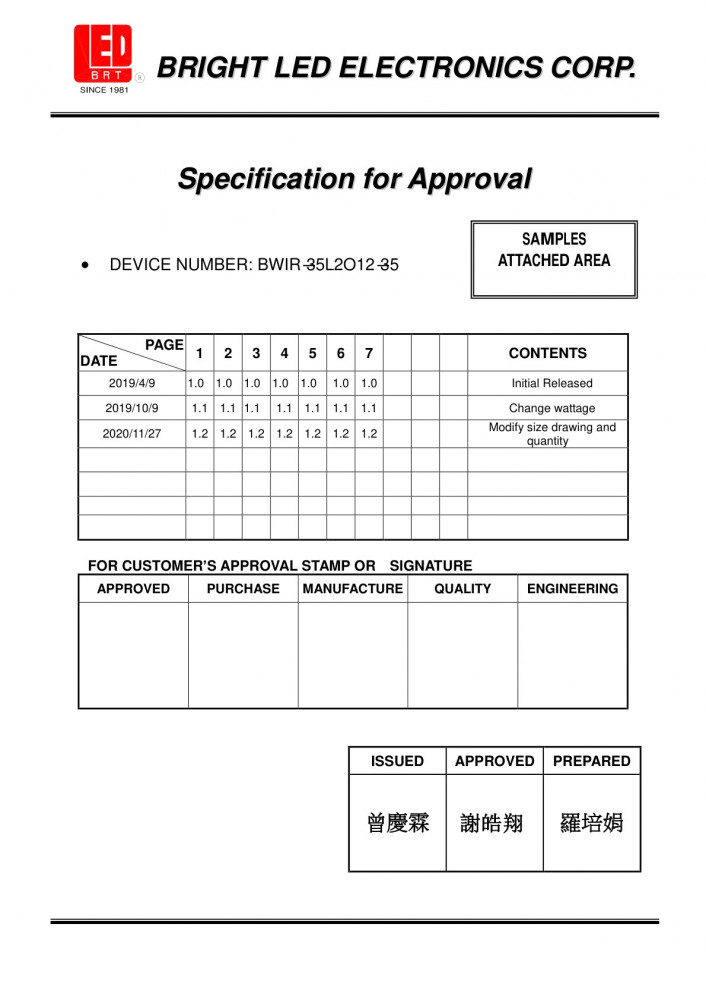BWIR-35L2O12-35 specification page 1