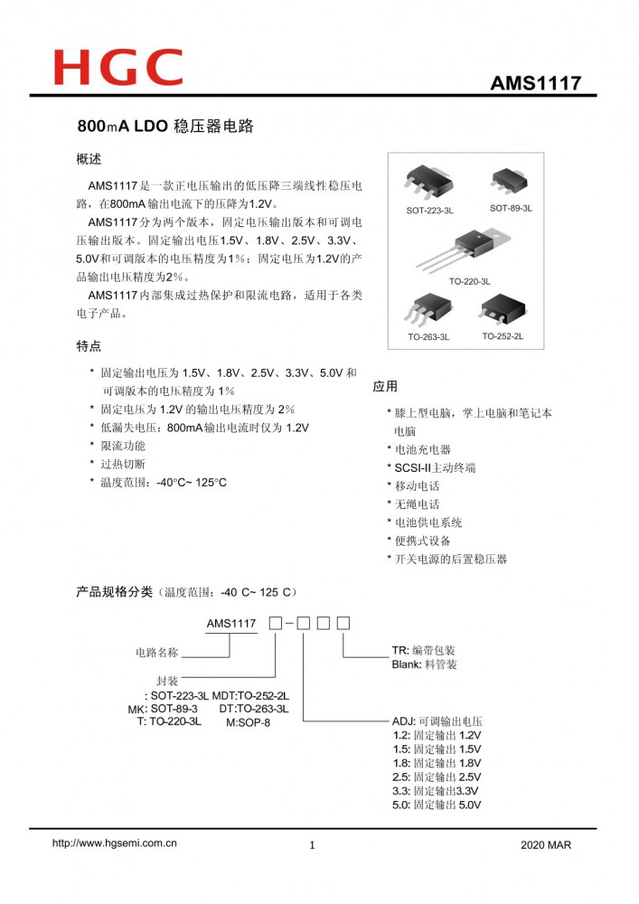 AMS1117M-3.3/TR datasheet page 1