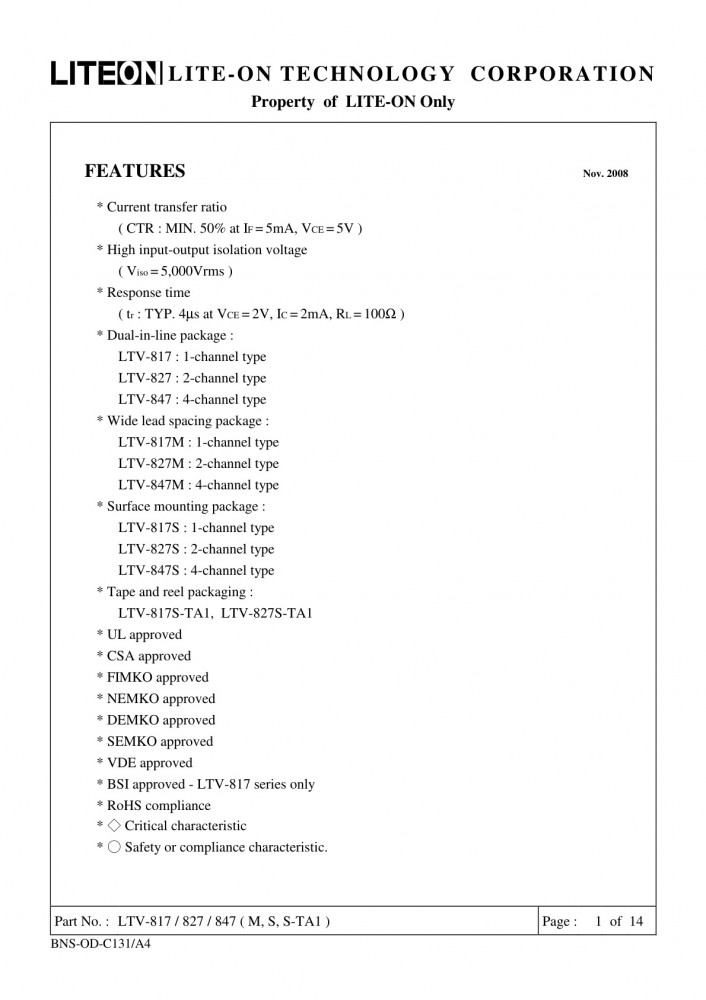 LTV-847 datasheet page 1
