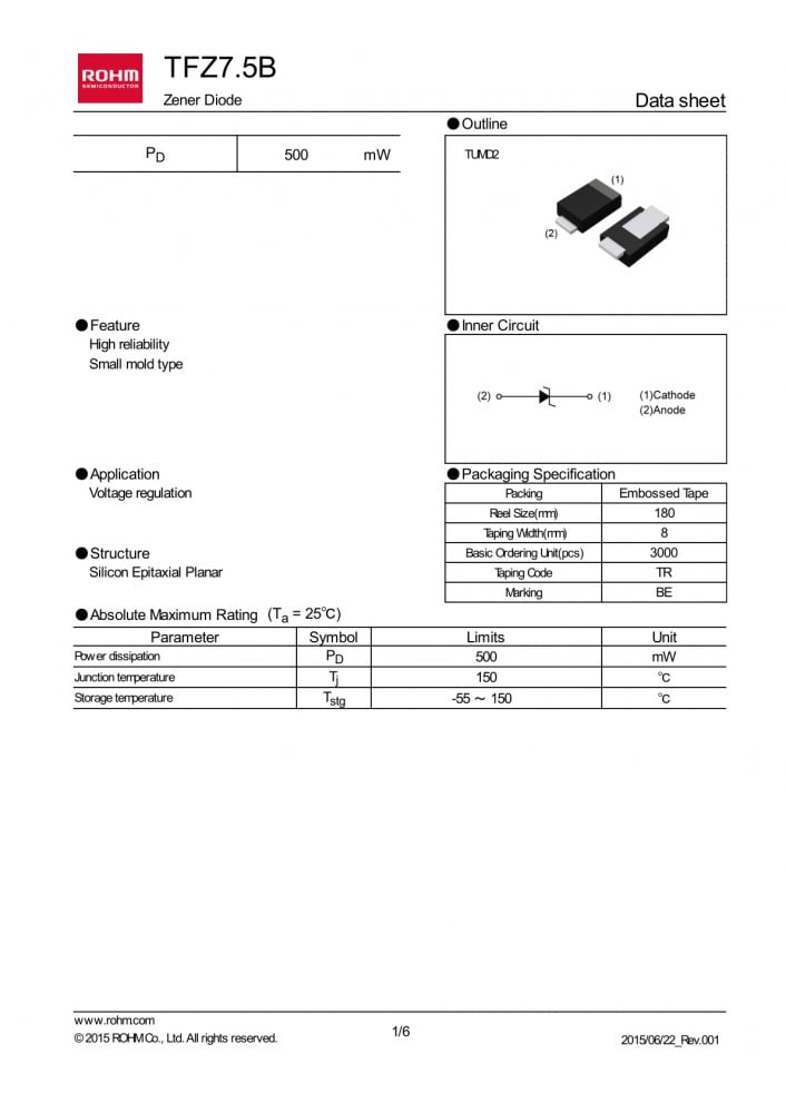 TFZGTR7.5B datasheet page 1