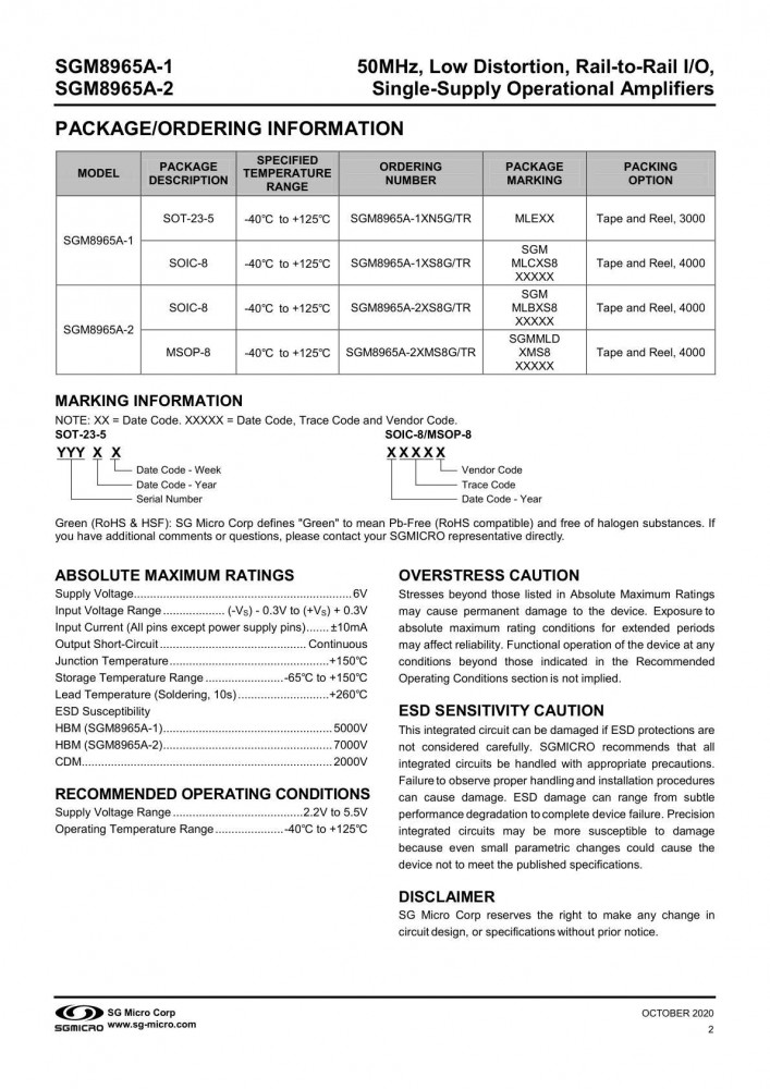 SGM8965A datasheet page 2