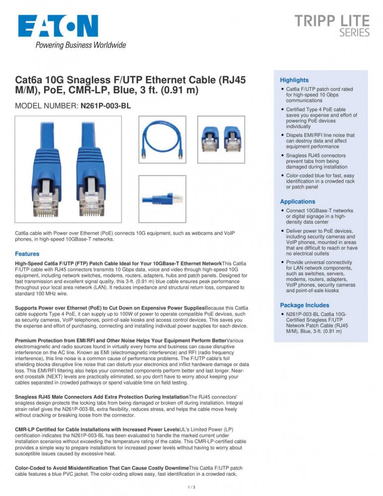 N261P-003-BL technical document page 1