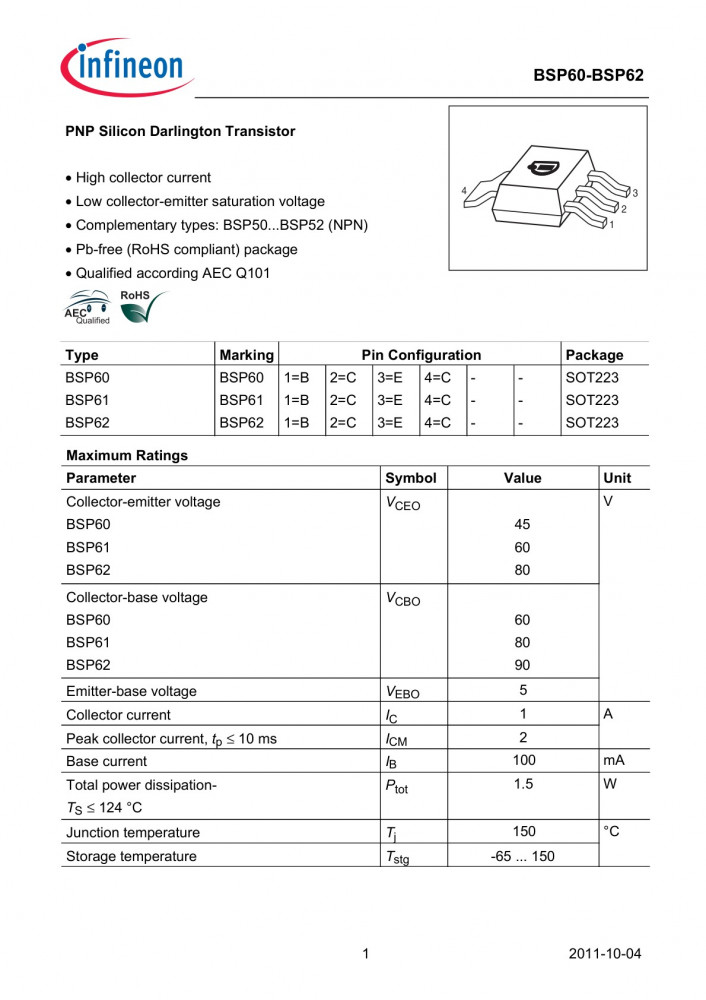 BSP60 datasheet page 1