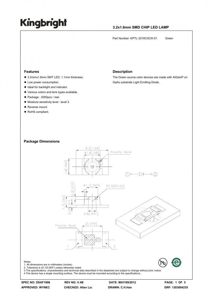 KPTL-3216CGCK-01 datasheet page 1