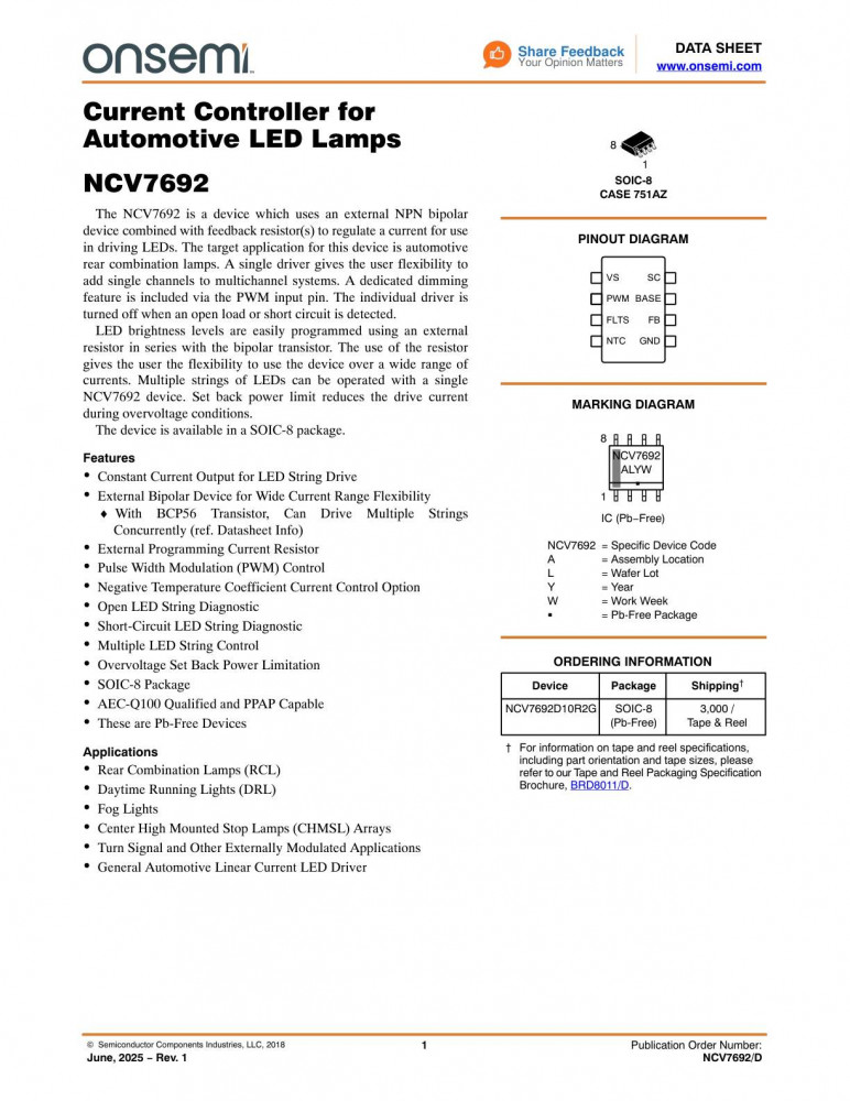 NCV7692 document page 1
