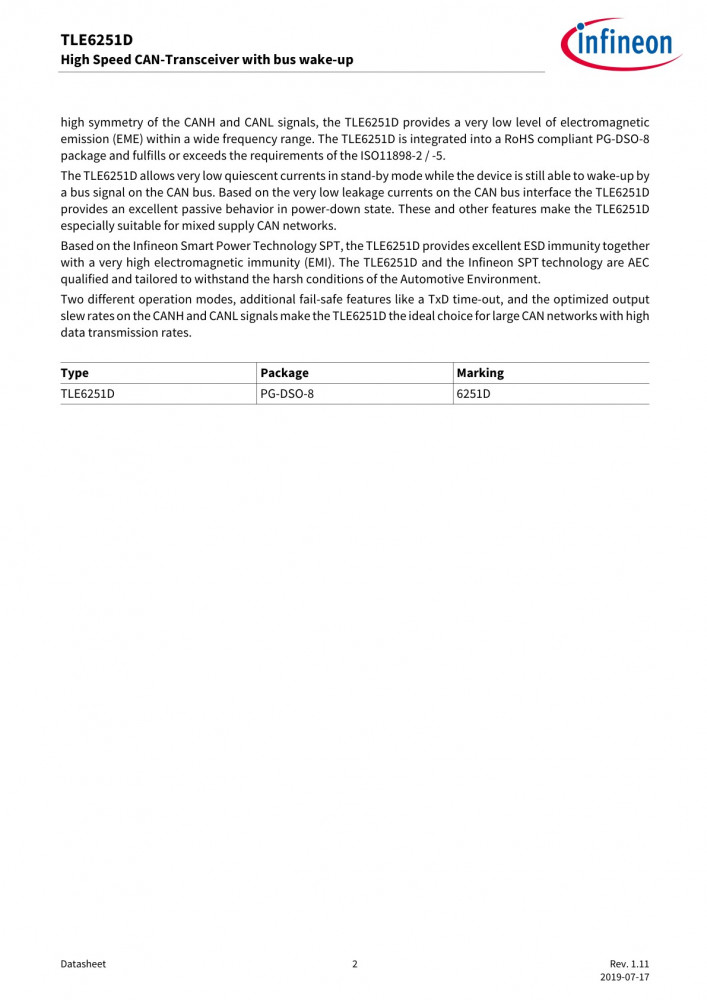 TLE6251D document page 2
