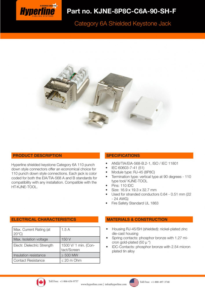 Hyperline KJNE-8P8C-C6A-90-SH-F technical document page 1