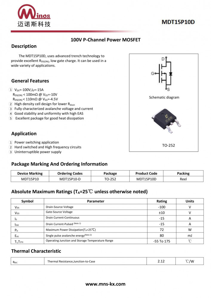 MDT15P10D datasheet page 1