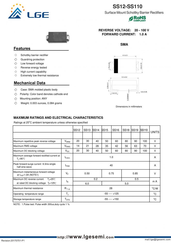 LGE SS14A datasheet page 1
