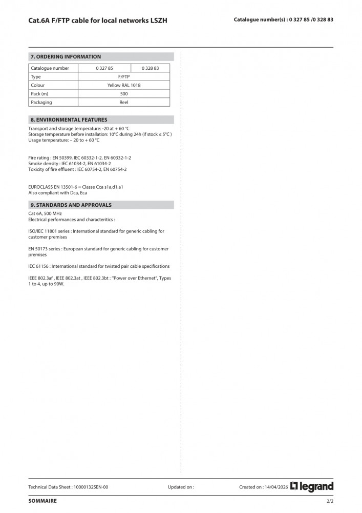 Legrand cable technical document, page 2