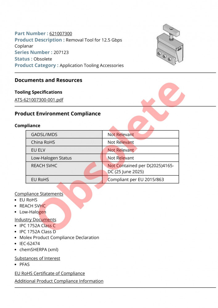 Molex 621007300 tooling document image, page 1