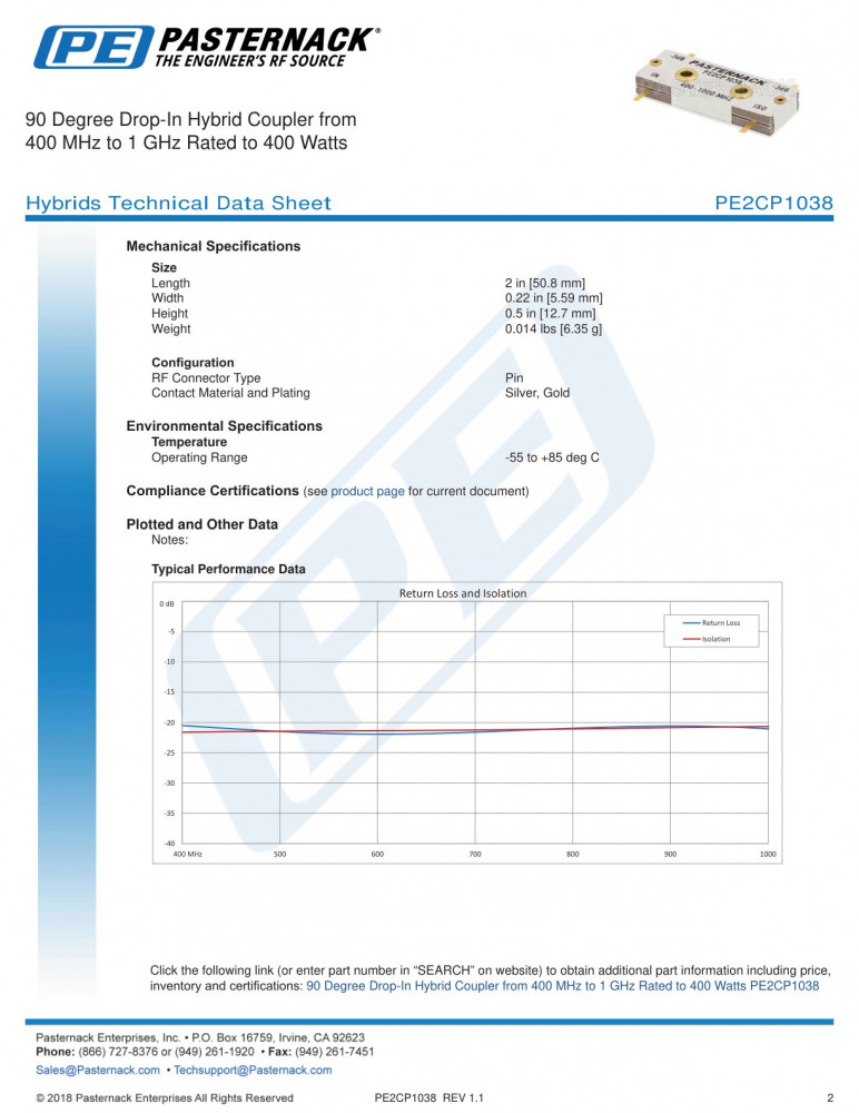 PE2CP1038 technical data sheet page 2