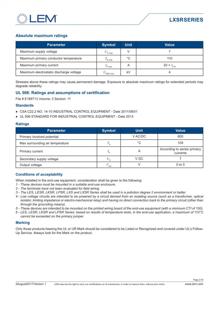 LXSR datasheet page 2