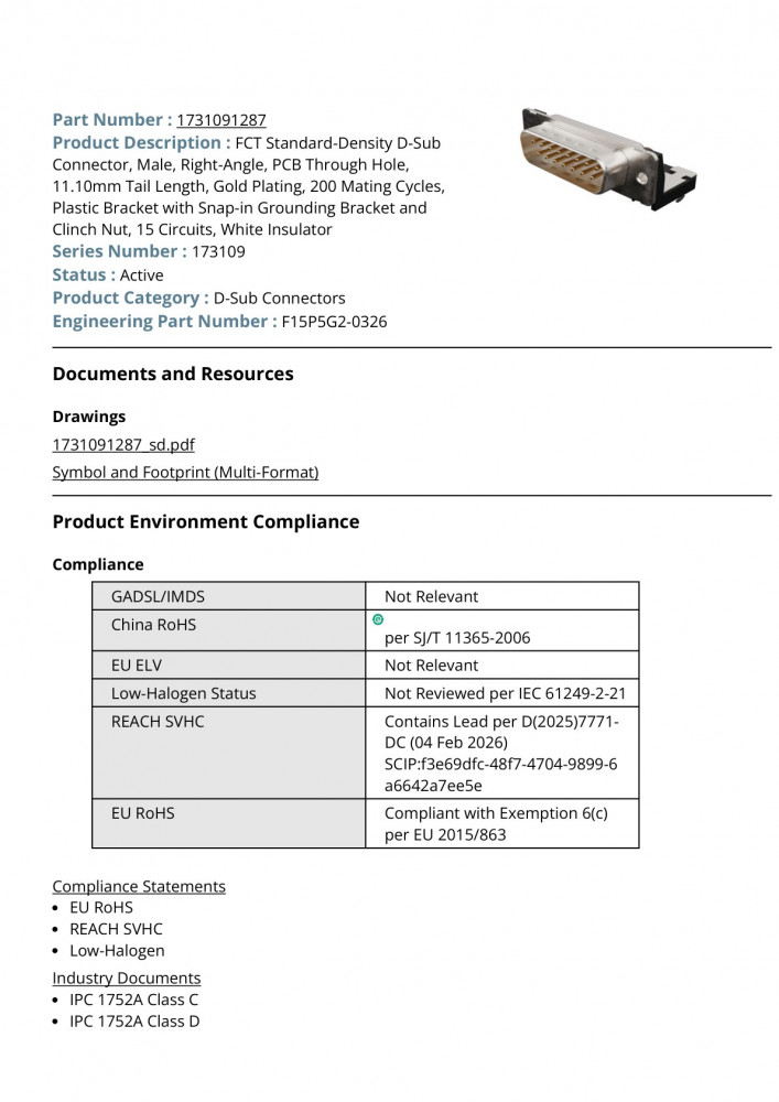 MOLEX 1731091287 technical drawing page 1
