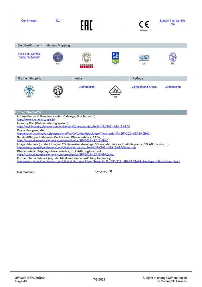 SIEMENS 3RV20214EA150BA0 datasheet page 4