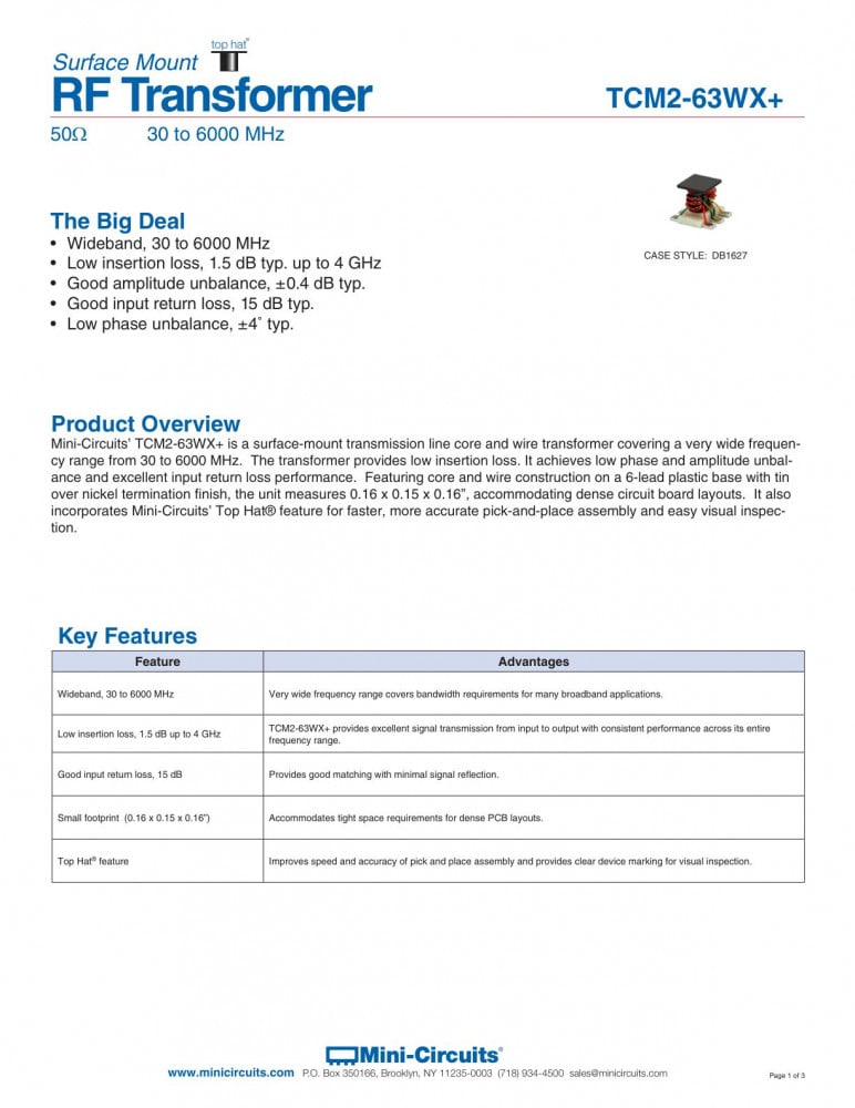 TCM2-63WX+ datasheet page 1