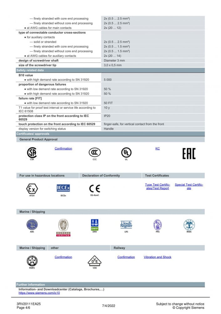 3RV20111EA25 datasheet page 4