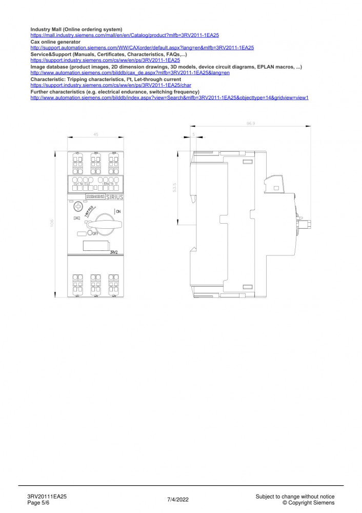 3RV20111EA25 datasheet page 5
