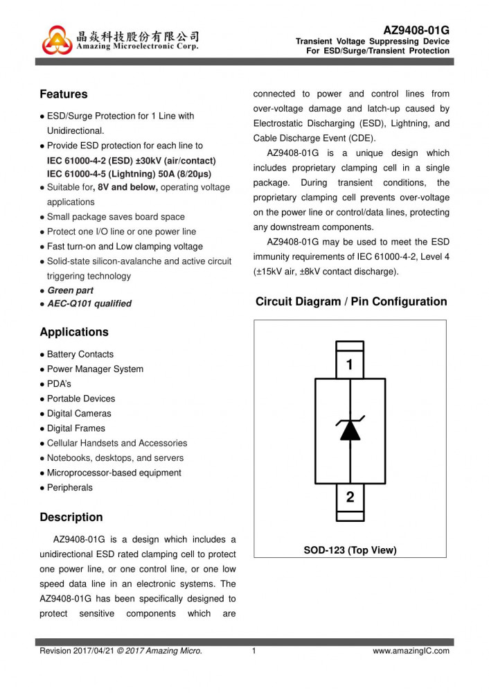 AZ9408-01G datasheet page 1
