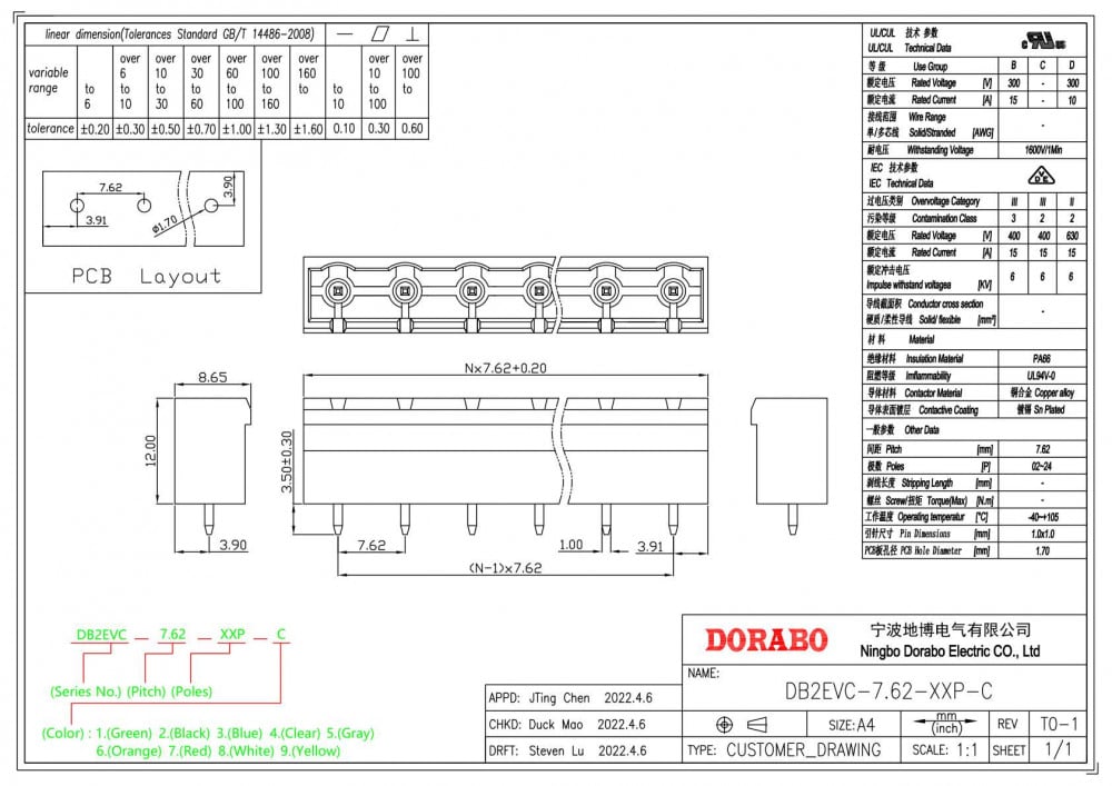 DORABO DB2EVC-7.62 customer drawing preview