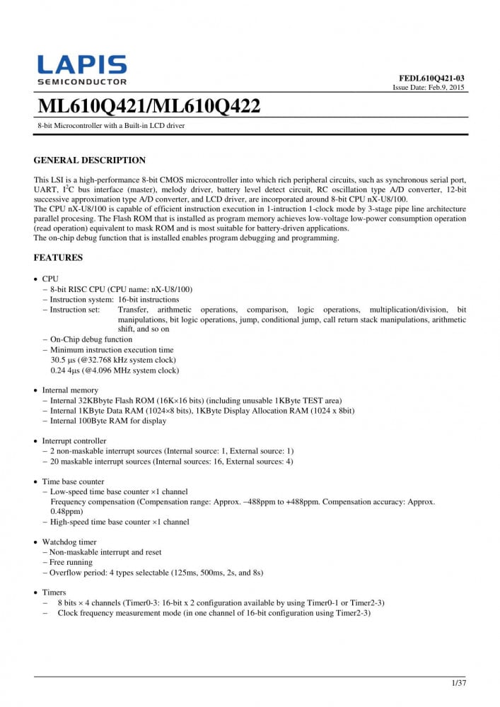 ML610Q422 documentation page 2