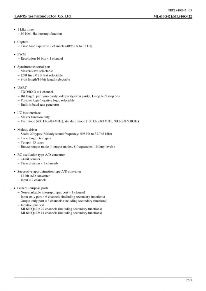 ML610Q422 documentation page 3