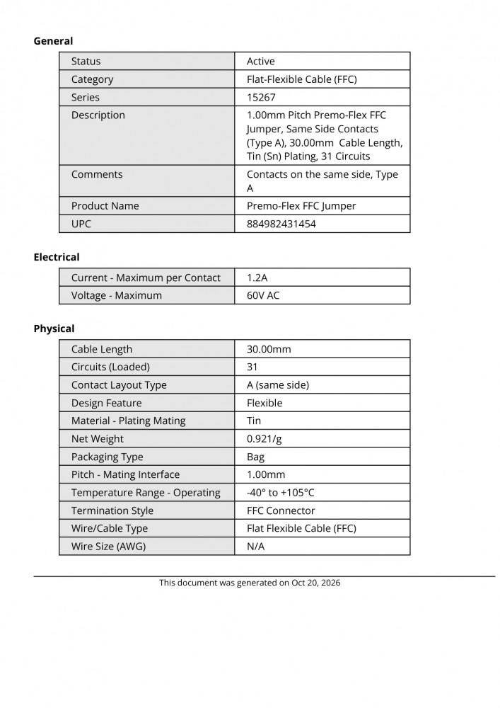 Molex 1.00 mm pitch FFC product specification, document page 2