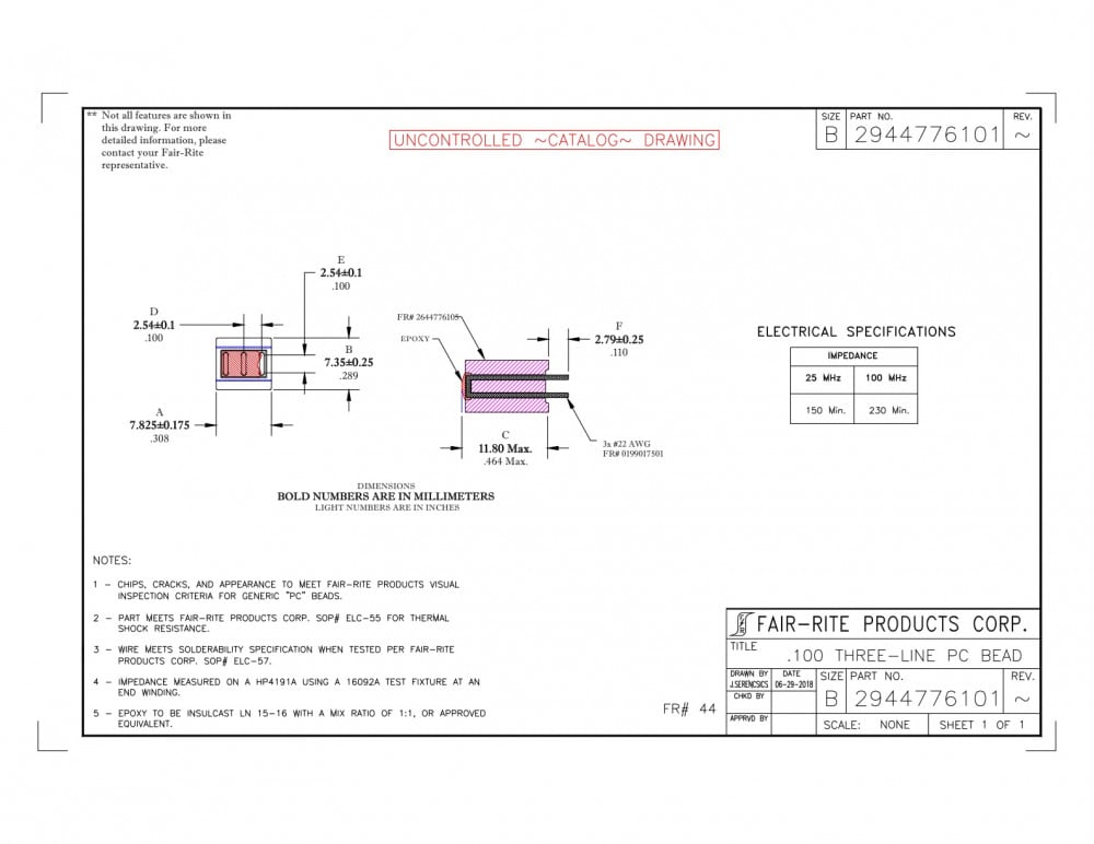 Fair-Rite 2944776101 technical drawing