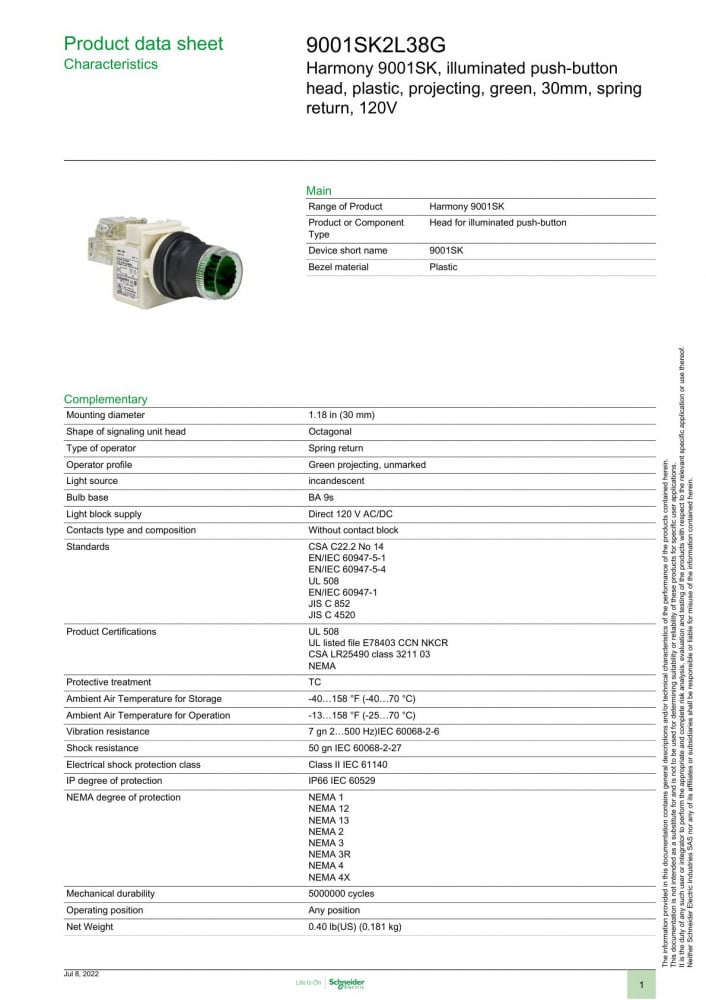 9001SK2L38G technical document page 1