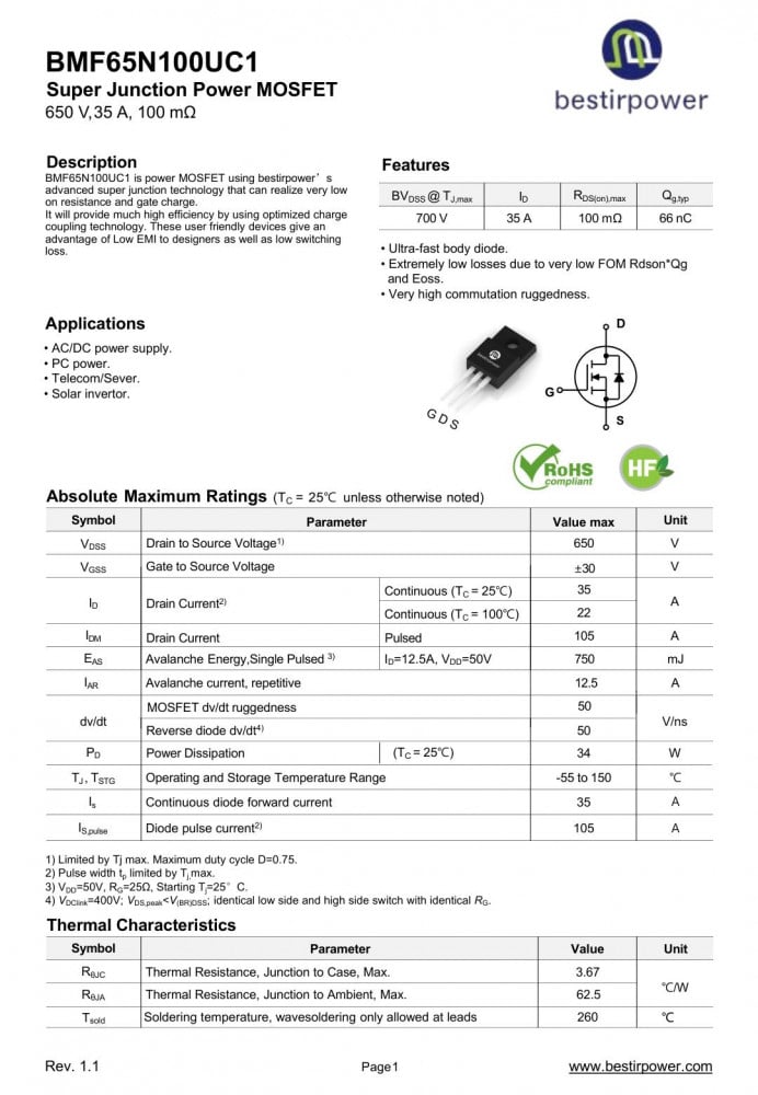 BMF65N100UC1 datasheet page 1