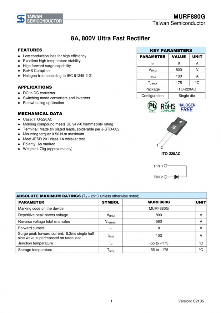 MURF880G datasheet page 1
