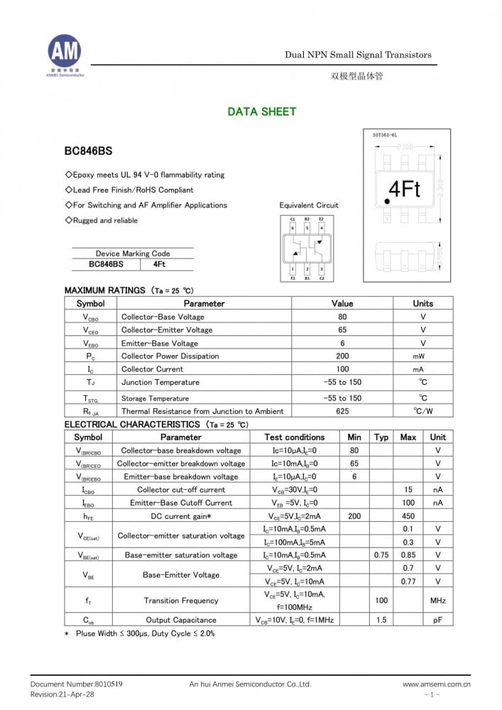 BC846BS datasheet page 1