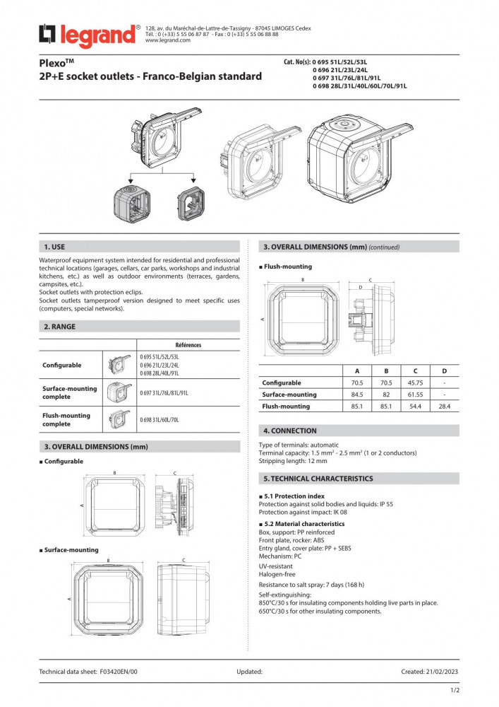 Legrand Plexo technical document, page 1