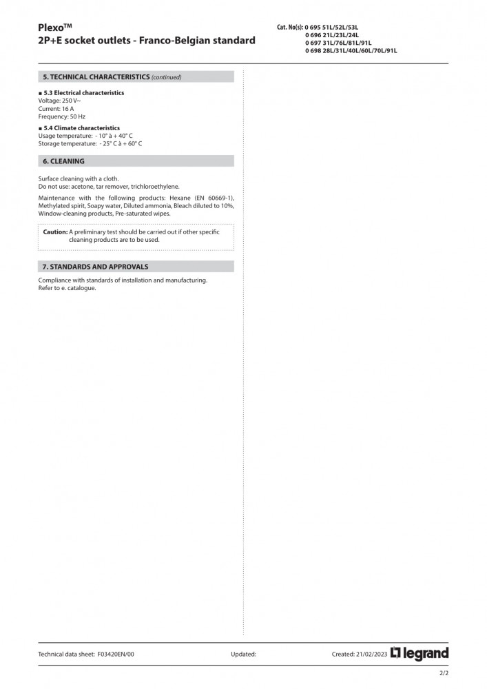 Legrand Plexo technical document, page 2