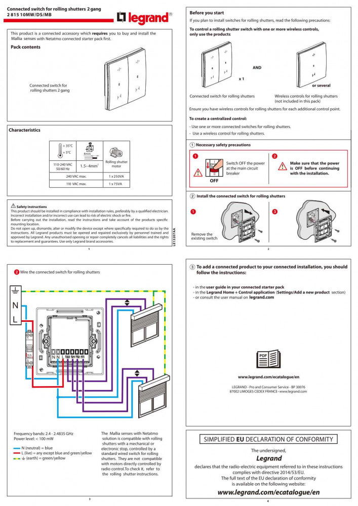 Legrand 281510MW technical document page 1