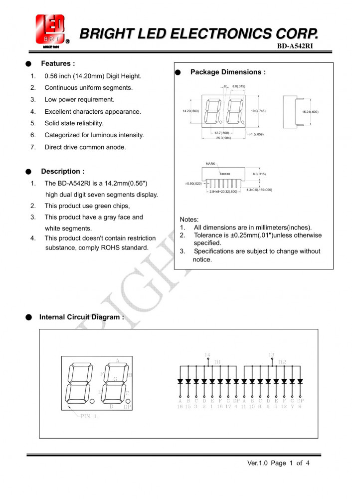 BD-A542RI technical document page 1