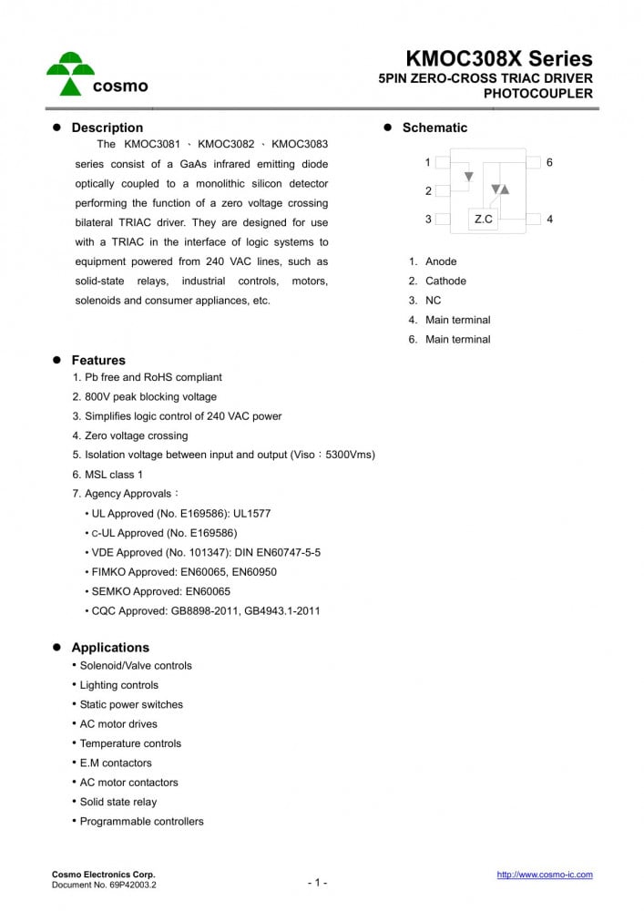 KMOC3082 datasheet page 1
