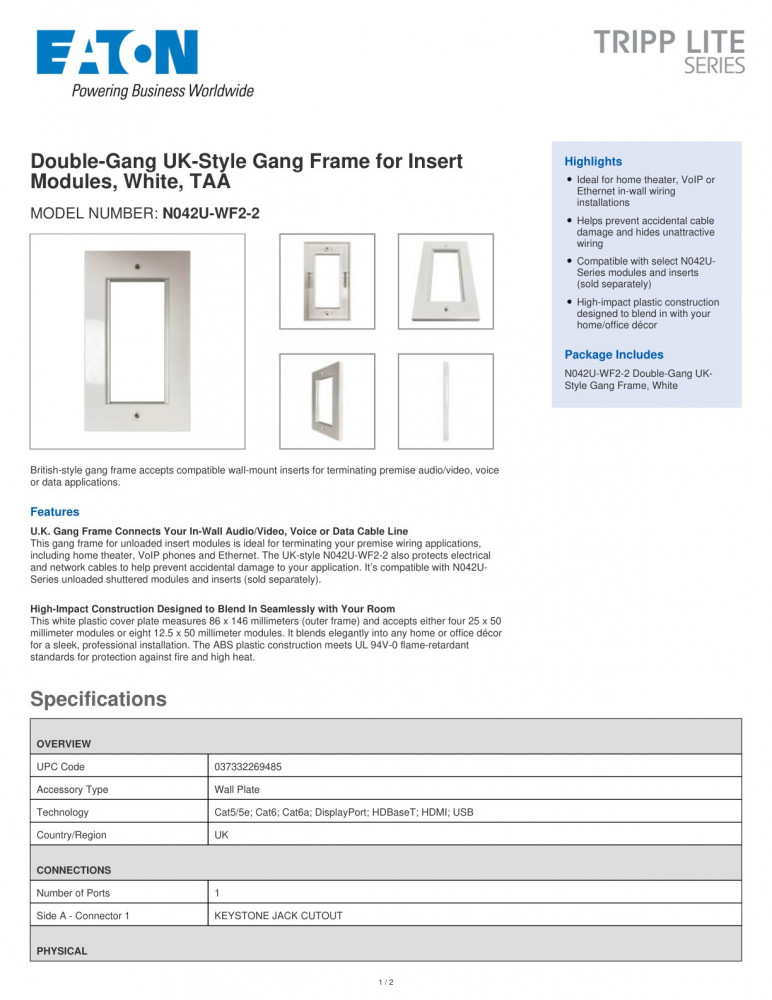 EATON N042U-WF2-2 technical document page 1