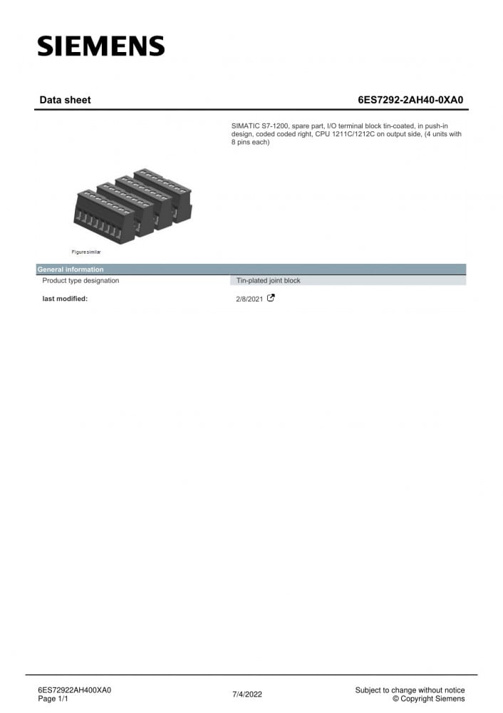 SIEMENS 6ES72922AH400XA0 technical document preview